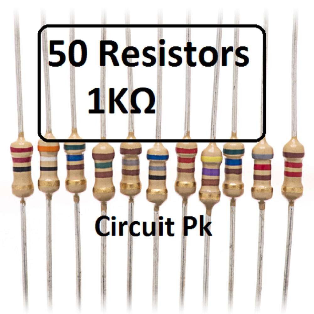 Pack of 50 - 1K Ohm Resistors - 1/4W