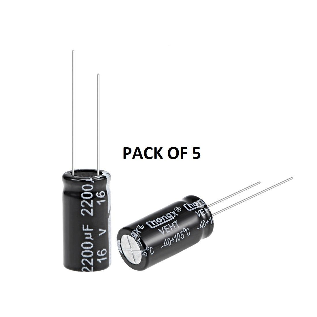 Pack of 5- 2200uF 16V Electrolytic Capacitors