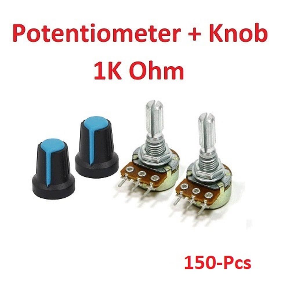 Pack of 150 1K Ohm potentiometer with knobs Voltage Divider Variable ...